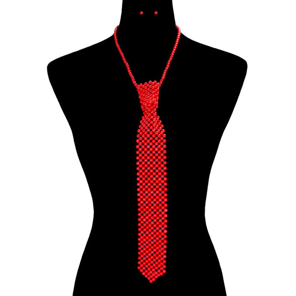 red pearl tie necklace - JeMeCo Jewels